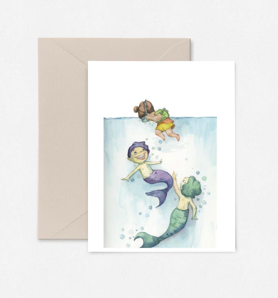 Watercolor Merman Card, Mermaid, Blank Card. Greeting Card for Boys Who ...
