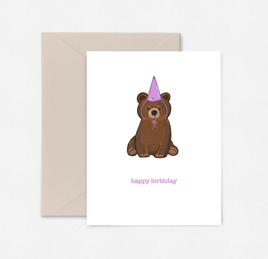 Bear Birthday Card, Cute Animal Birthday Card, Handmade Card,a2 - Etsy