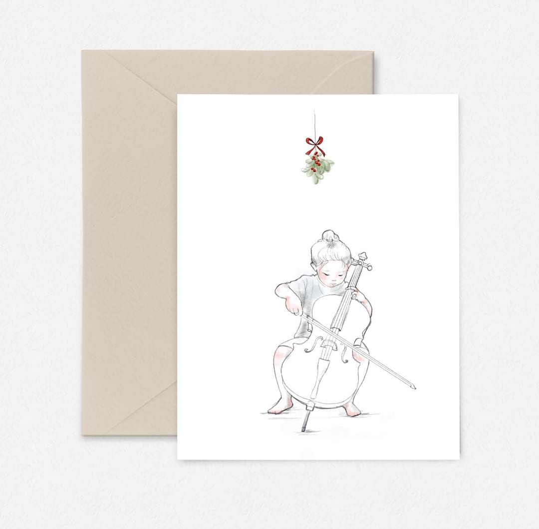 Handmade Cello Christmas Greeting Card, Child Playing Cello Holiday ...
