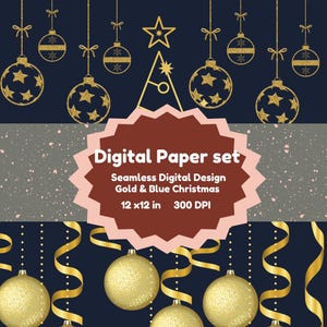 Gold and Blue Christmas Digital Paper Pack Festive Holiday Backgrounds ...