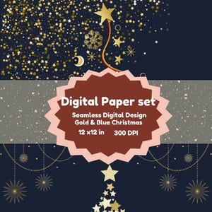Gold and Blue Christmas Digital Paper Pack Festive Holiday Backgrounds ...