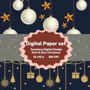 Gold and Blue Christmas Digital Paper Pack Festive Holiday Backgrounds ...