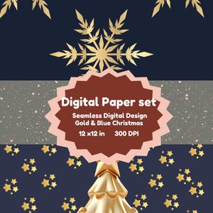 Gold and Blue Christmas Digital Paper Pack Festive Holiday Backgrounds ...