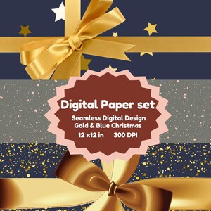 Gold and Blue Christmas Digital Paper Pack Festive Holiday Backgrounds ...