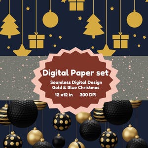 Gold and Blue Christmas Digital Paper Pack Festive Holiday Backgrounds ...