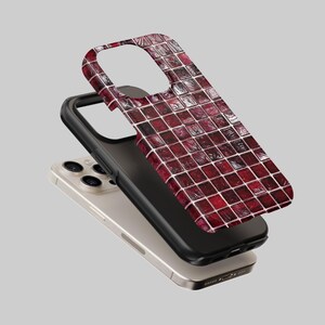 Red Mosaic Print Magsafe Phone Case: Burgundy Checkerboard Tough Cover ...