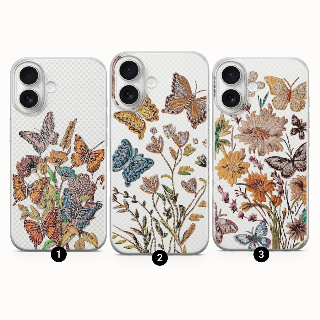 Transparent Boho Butterfly Botany Phone Case Floral Cover for iPhone 16 ...