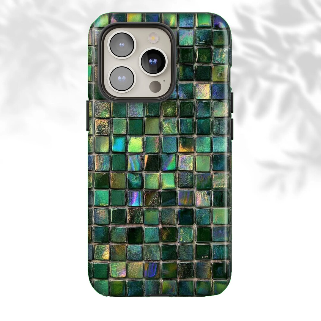 GREEN Faux MOSAIC Print Magsafe & Tough Phone Case: Dark Green ...