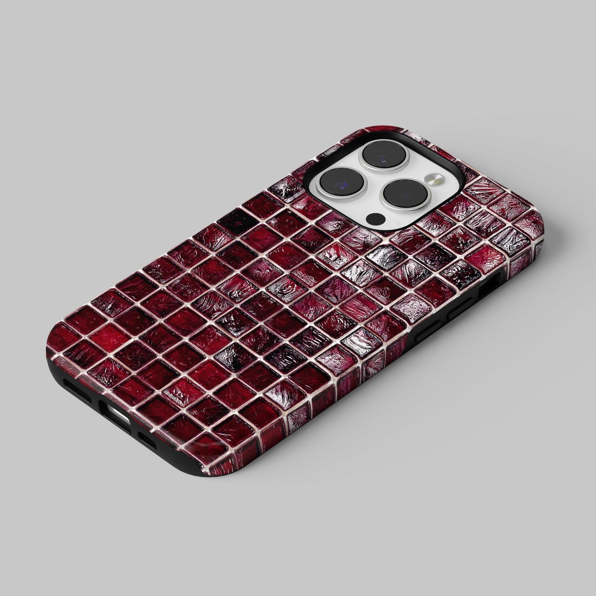 Red Mosaic Print Magsafe Phone Case: Burgundy Checkerboard Tough Cover ...