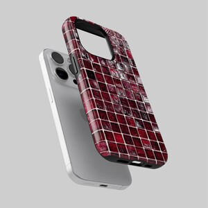 Red Mosaic Print Magsafe Phone Case: Burgundy Checkerboard Tough Cover ...