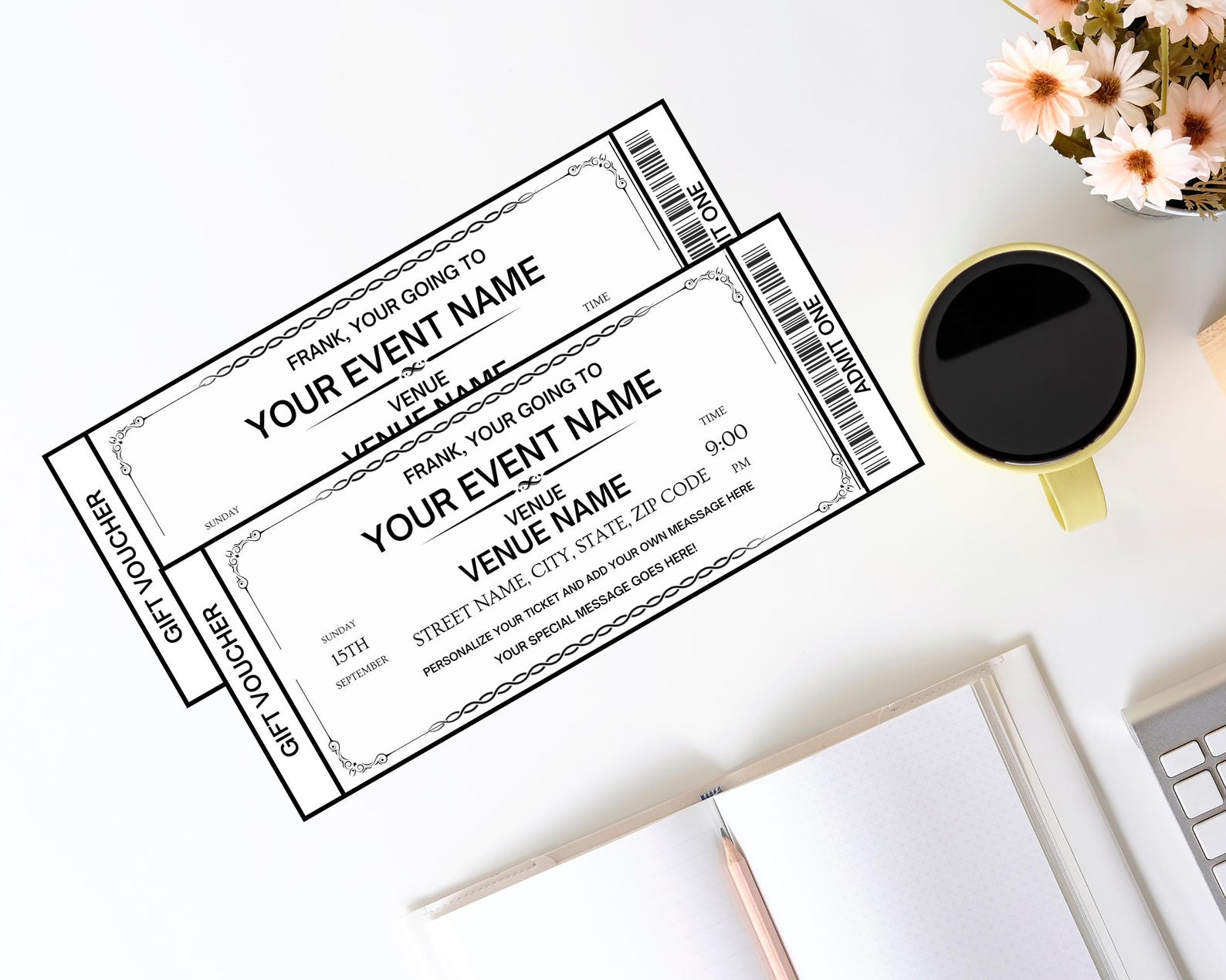 Event Ticket Template, Event Template, Black and White Ticket, Birthday ...