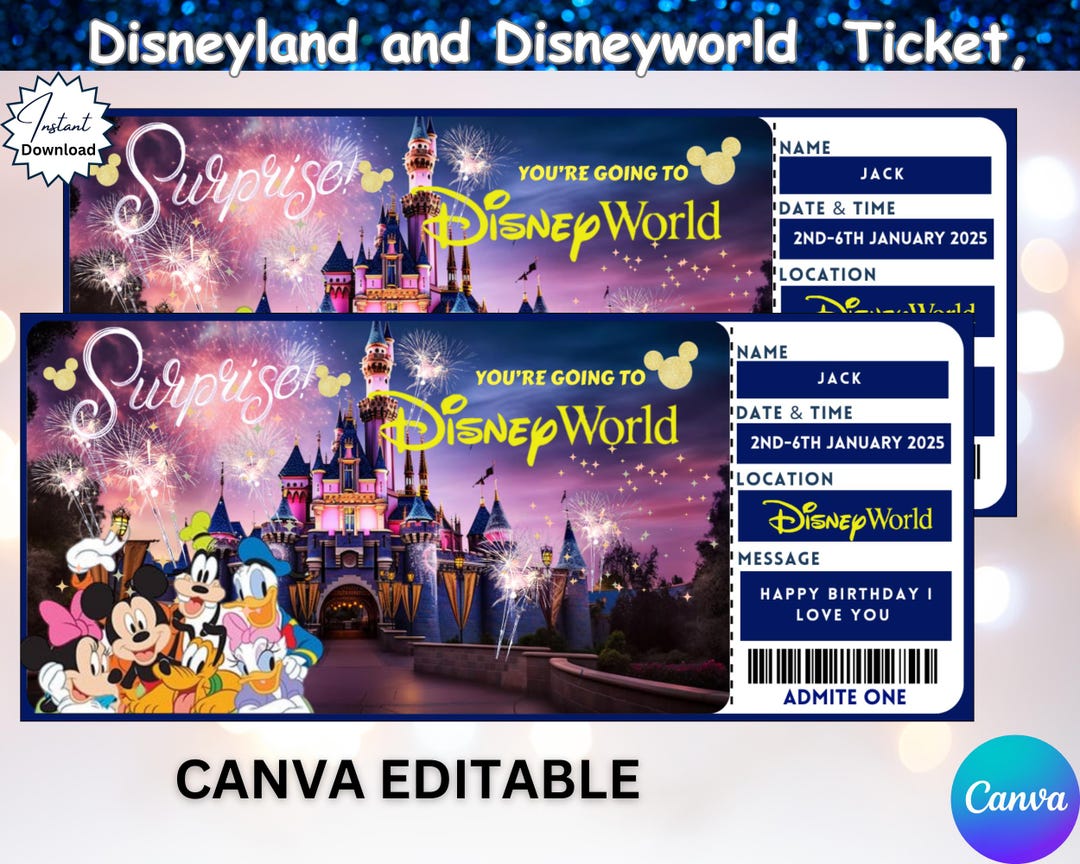Editable Disneyland Ticket, Surprise Disneyland Ticket, Disneyland Trip ...
