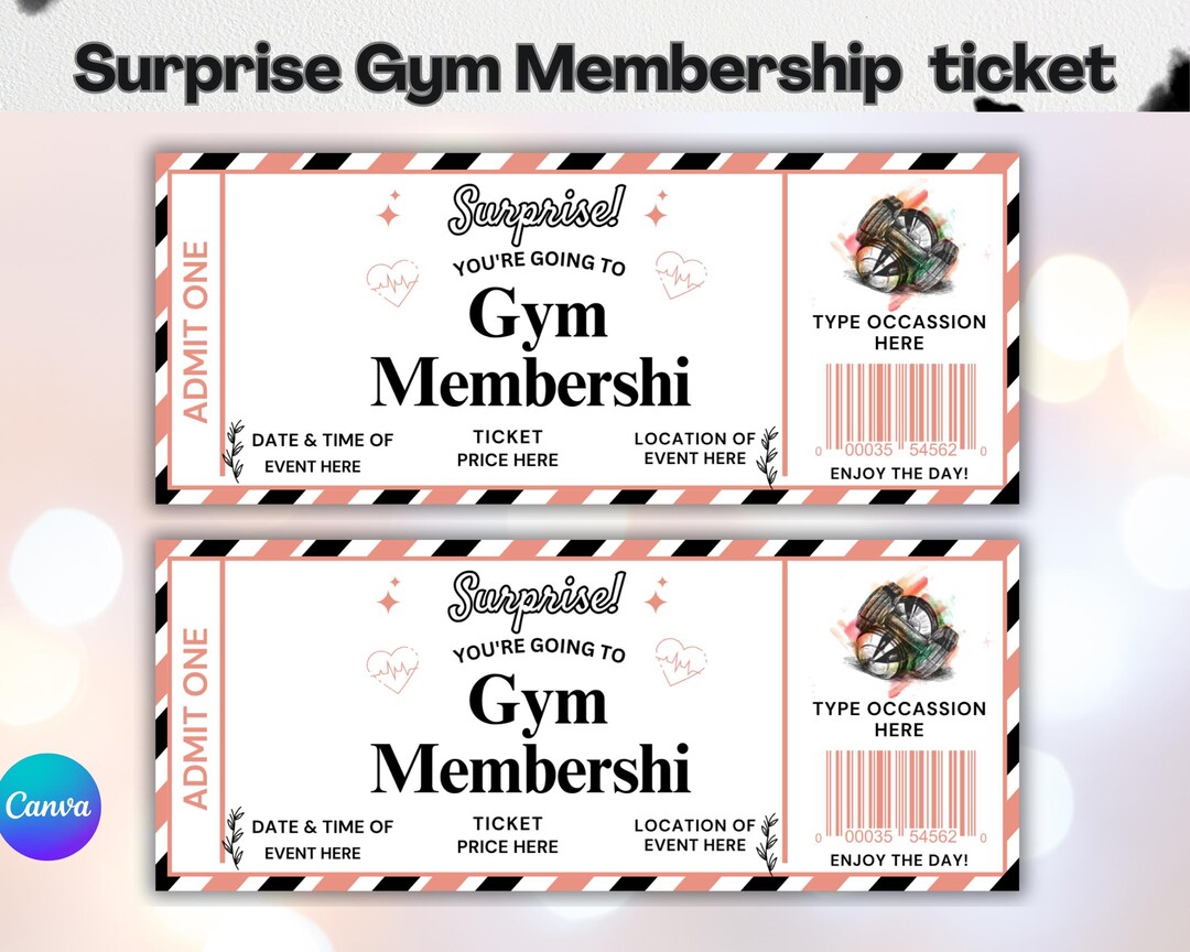 Editable Gym Membership Ticket: Printable Fitness Gift Voucher (canva ...