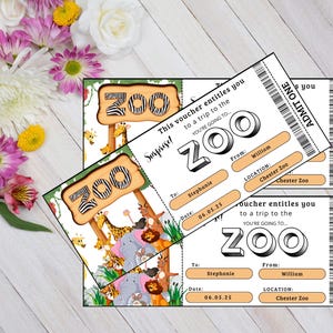 Printable Zoo Tickets Template, Animal Lover Gift, Gift Voucher, Kids ...