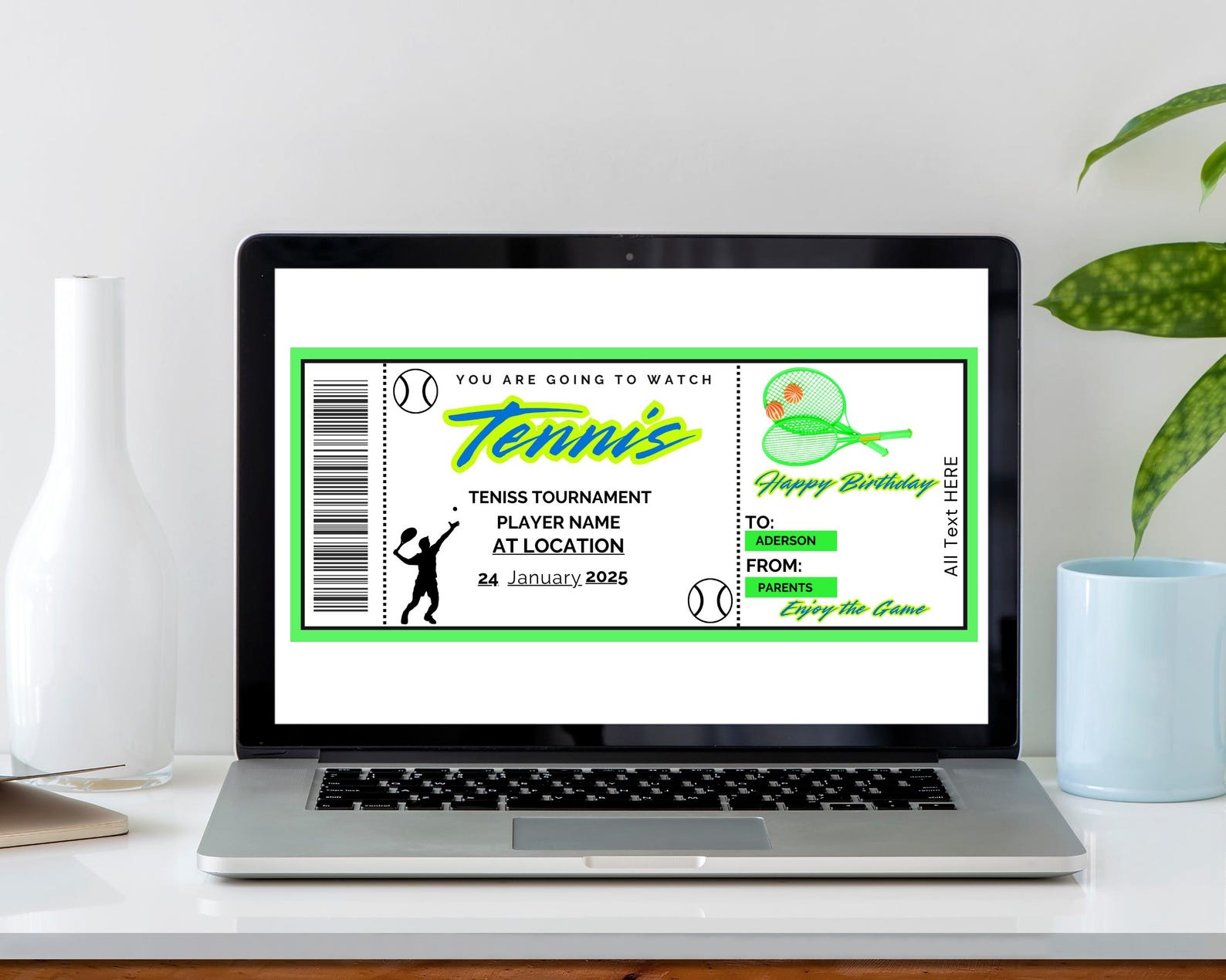 Printable Tennis Game Ticket Template, Birthday Surprise Ticket ...