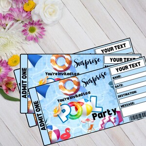Pool Party Ticket Template, Surprise Reveal, Surprise Gift Ticket, Pool ...