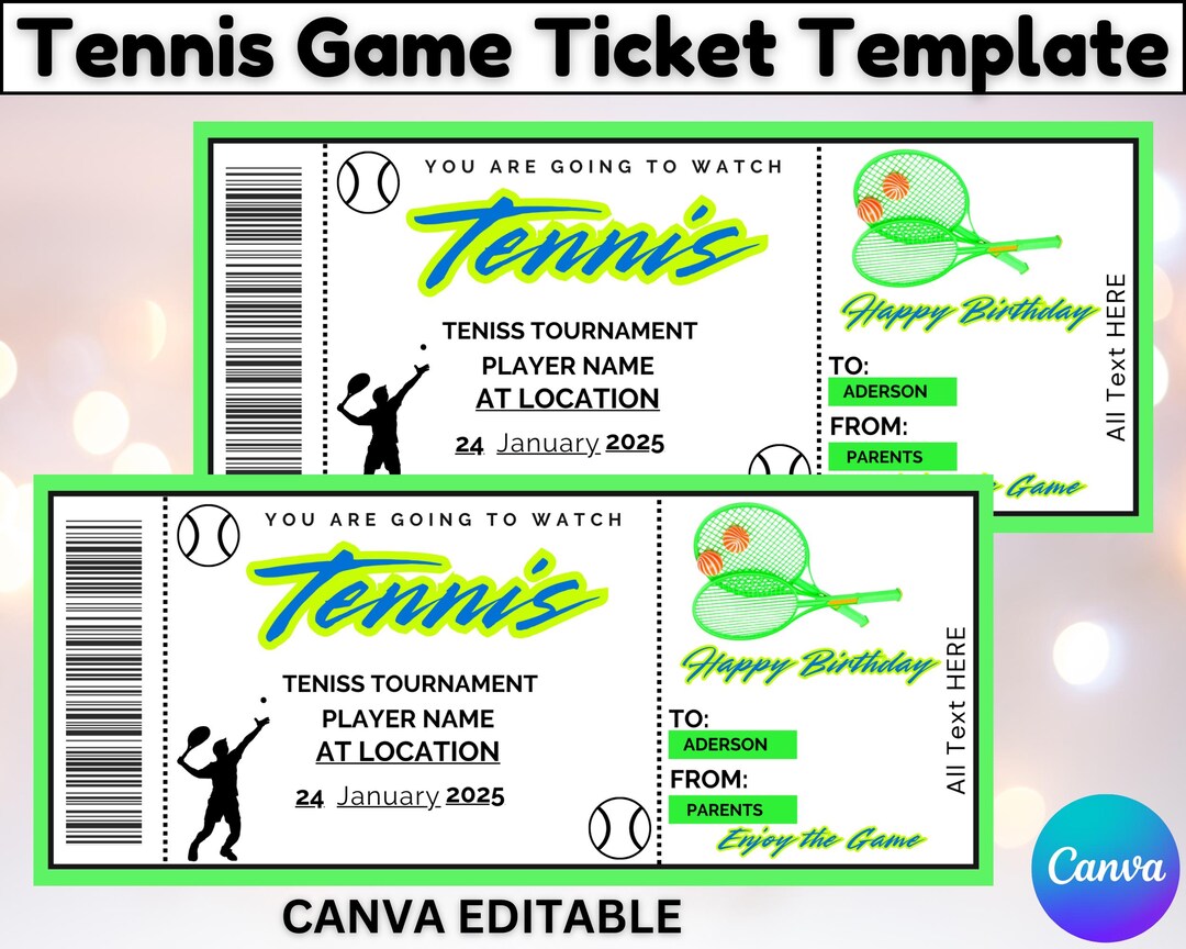 Printable Tennis Game Ticket Template, Birthday Surprise Ticket ...