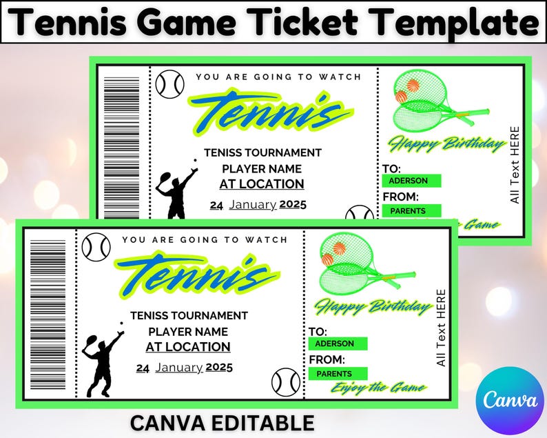Printable Tennis Birthday Ticket Template: Surprise Gift (instant ...