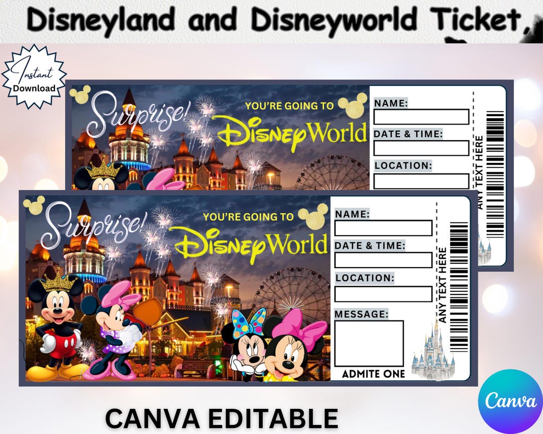 Disneyworld Gift Ticket, Surprise Ticket, Disney World Ticket, Custom ...