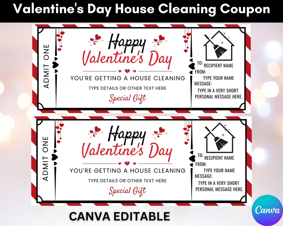 Valentine's Day House Cleaning Gift Coupon: Editable Canva Template ...