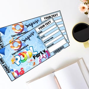Pool Party Ticket Template, Surprise Reveal, Surprise Gift Ticket, Pool ...