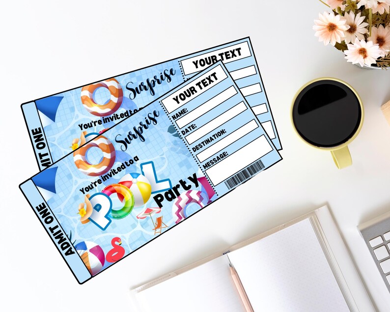 Pool Party Ticket Template, Surprise Reveal, Surprise Gift Ticket, Pool ...