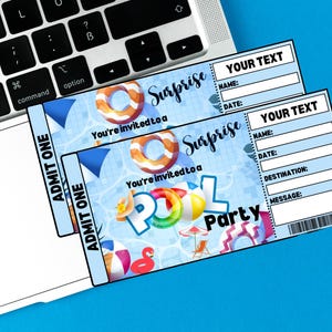 Pool Party Ticket Template, Surprise Reveal, Surprise Gift Ticket, Pool ...