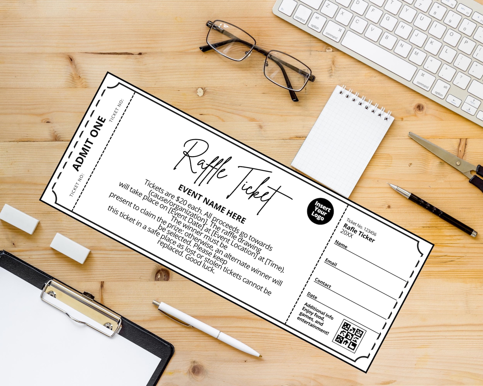 Editable Raffle Event Ticket Template, Customizable Raffle Ticket ...