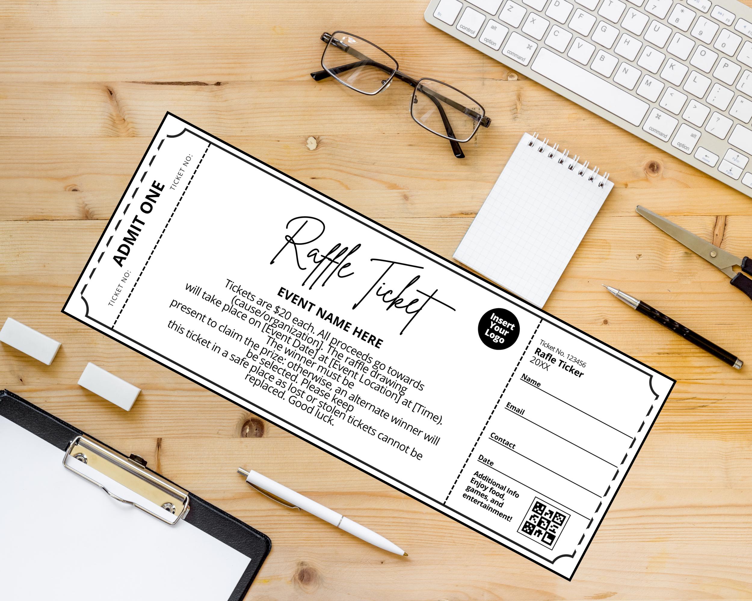 Editable Raffle Event Ticket Template, Customizable Raffle Ticket ...