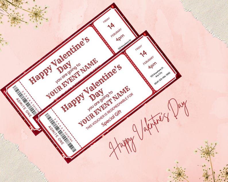 Printable Valentine's Day Ticket: Surprise Gift, Event Voucher (digital ...