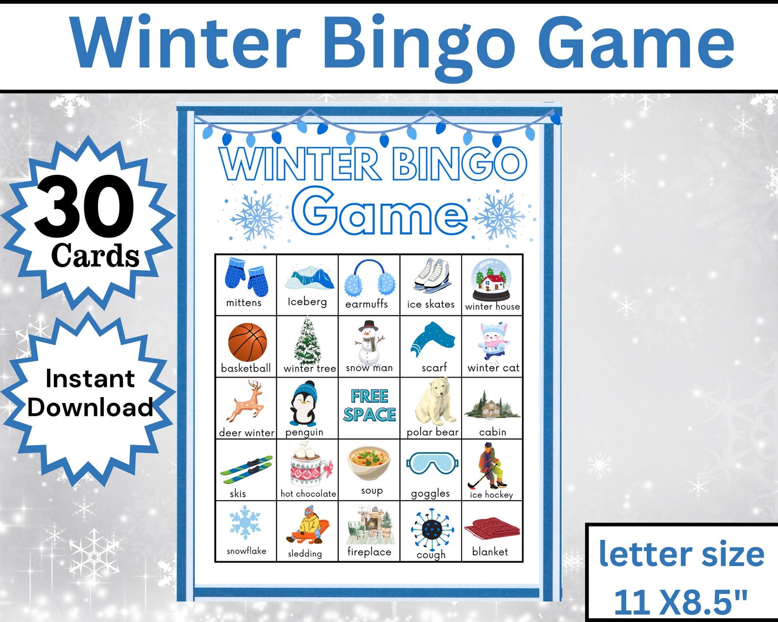 Digital Winter Bingo Game, Family Game Night, Winter Bingo Card ...