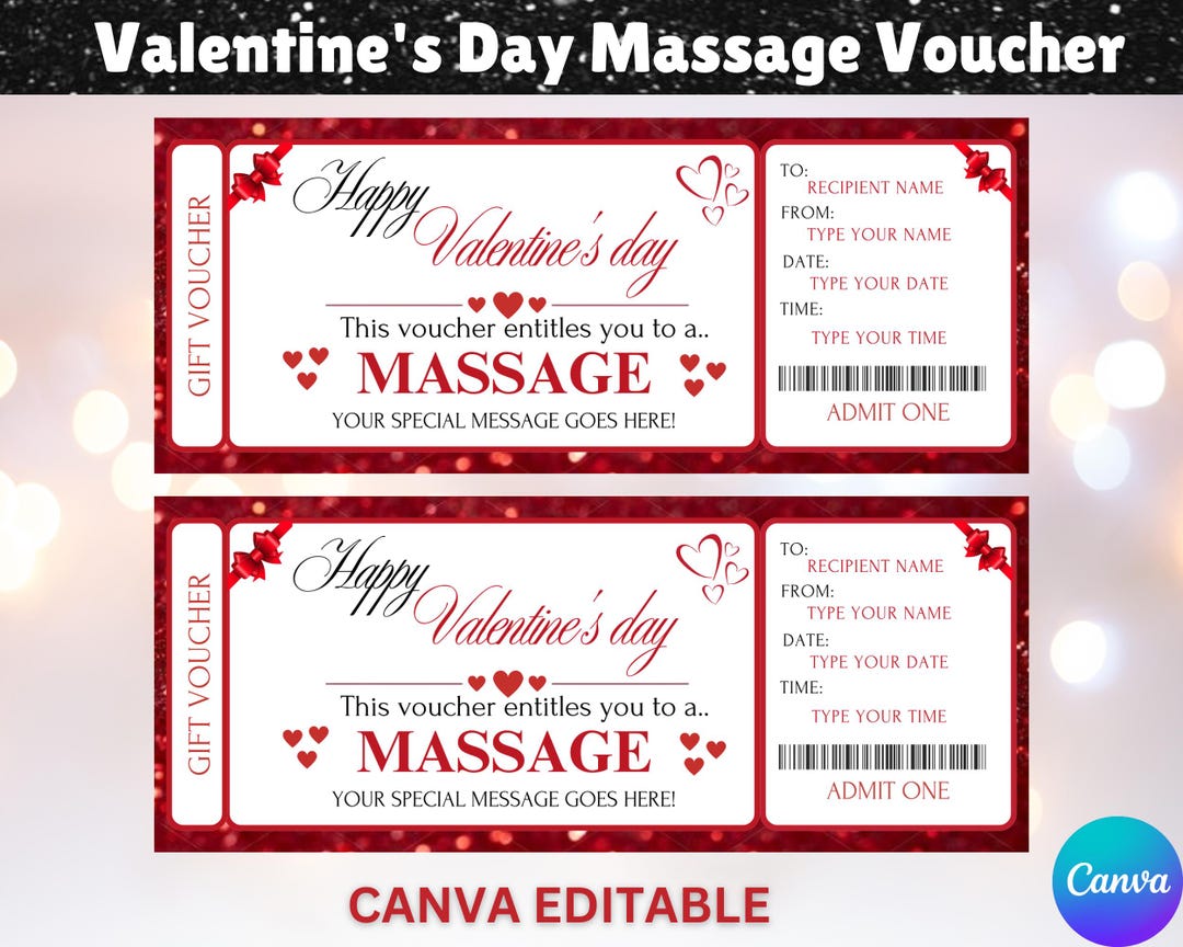 Valentine's Day Massage Ticket: Editable Spa Gift (canva Template) - Etsy