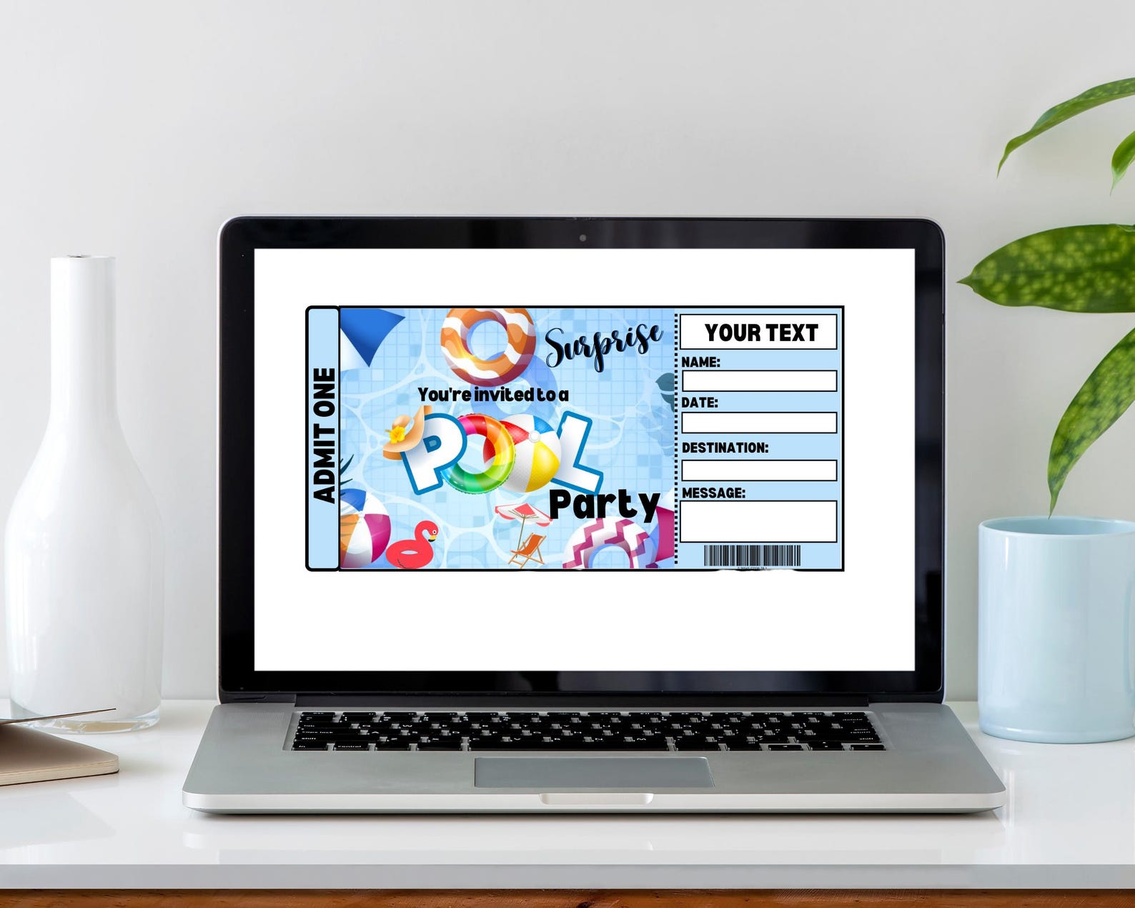 Pool Party Ticket Template, Surprise Reveal, Surprise Gift Ticket, Pool ...