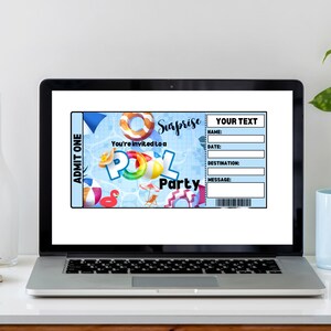 Pool Party Ticket Template, Surprise Reveal, Surprise Gift Ticket, Pool ...