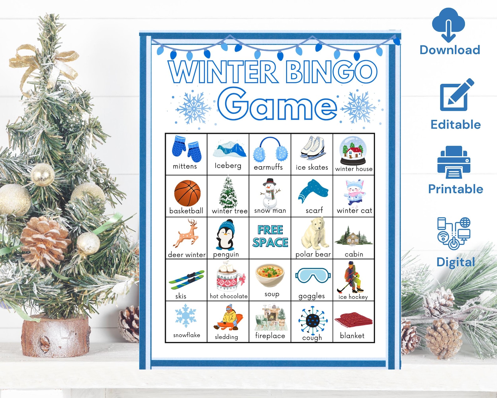 Digital Winter Bingo Game, Family Game Night, Winter Bingo Card ...