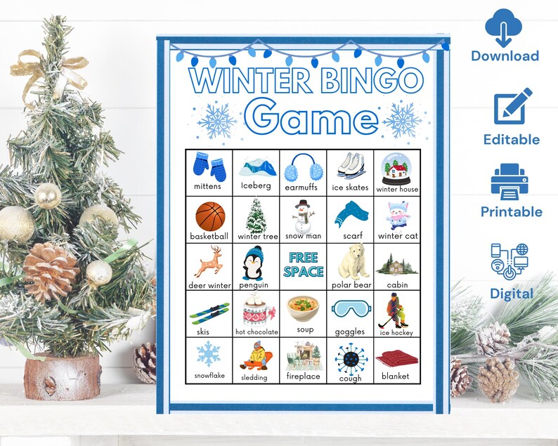 Digital Winter Bingo Game, Family Game Night, Winter Bingo Card ...