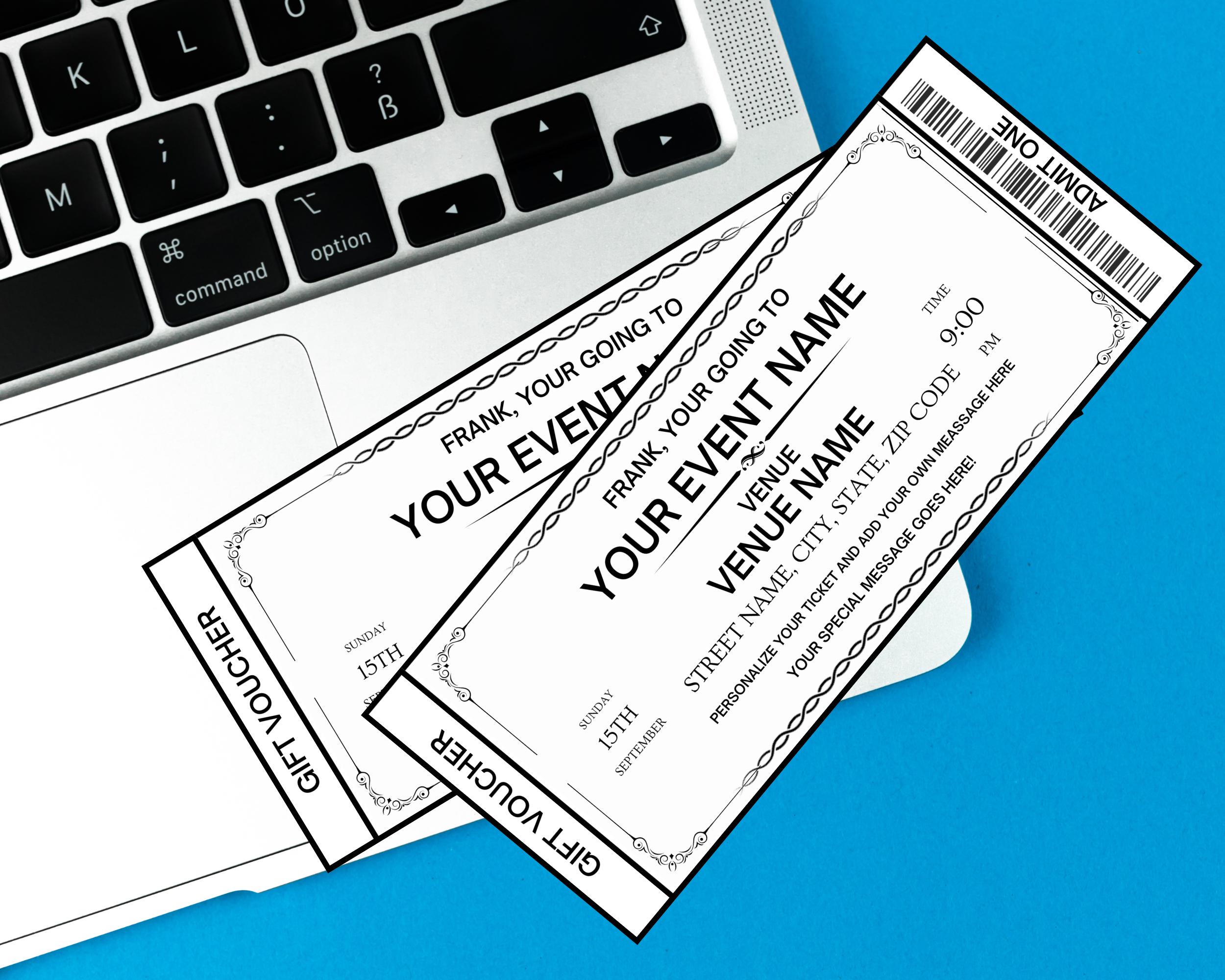 Black and White Event Ticket Template: Editable Canva Design (digital ...