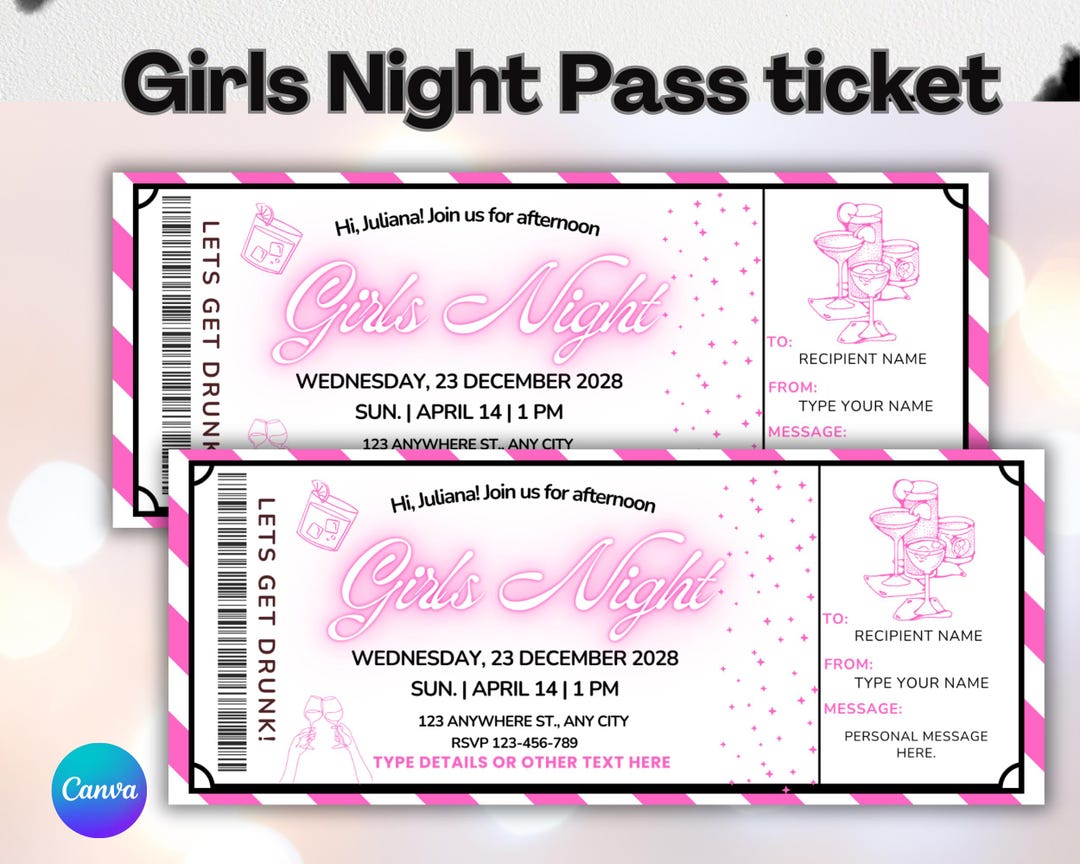 Girls Night Pass Ticket, Printable Movie Night Ticket, Girls Night ...