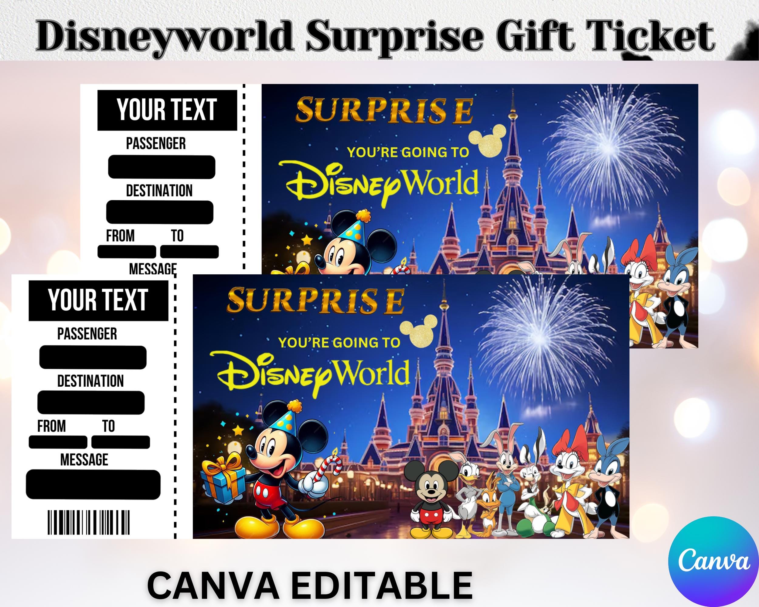 Disneyworld Surprise Ticket: Editable Boarding Pass (instant Download ...