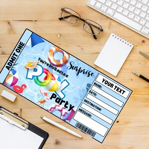 Pool Party Ticket Template, Surprise Reveal, Surprise Gift Ticket, Pool ...