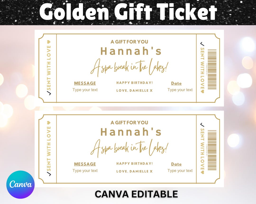 Editable Golden Gift Ticket Template: Surprise Birthday Voucher ...