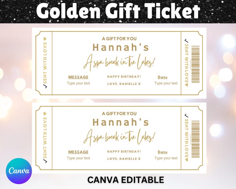 Editable Golden Gift Ticket Template: Surprise Birthday Voucher ...