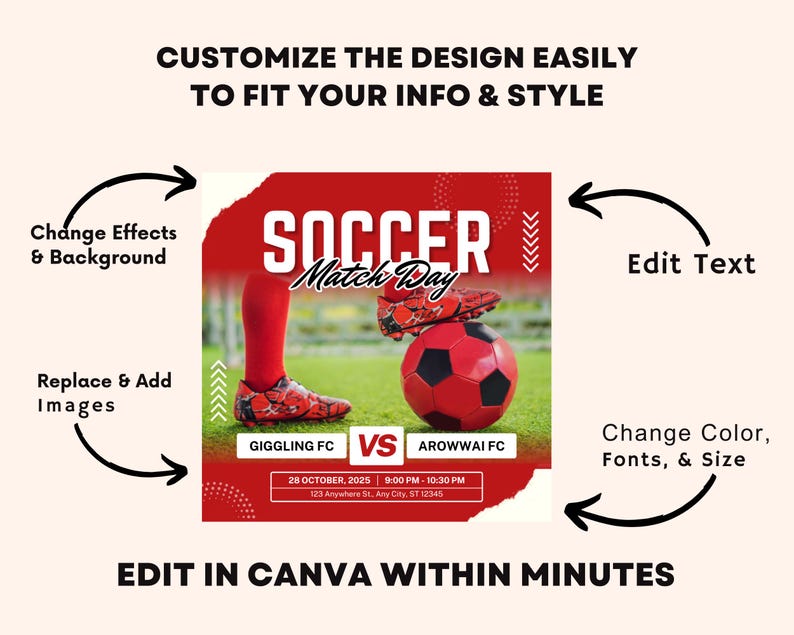 Editable Soccer Party Flyer: Game Day Canva Template (instant Download ...