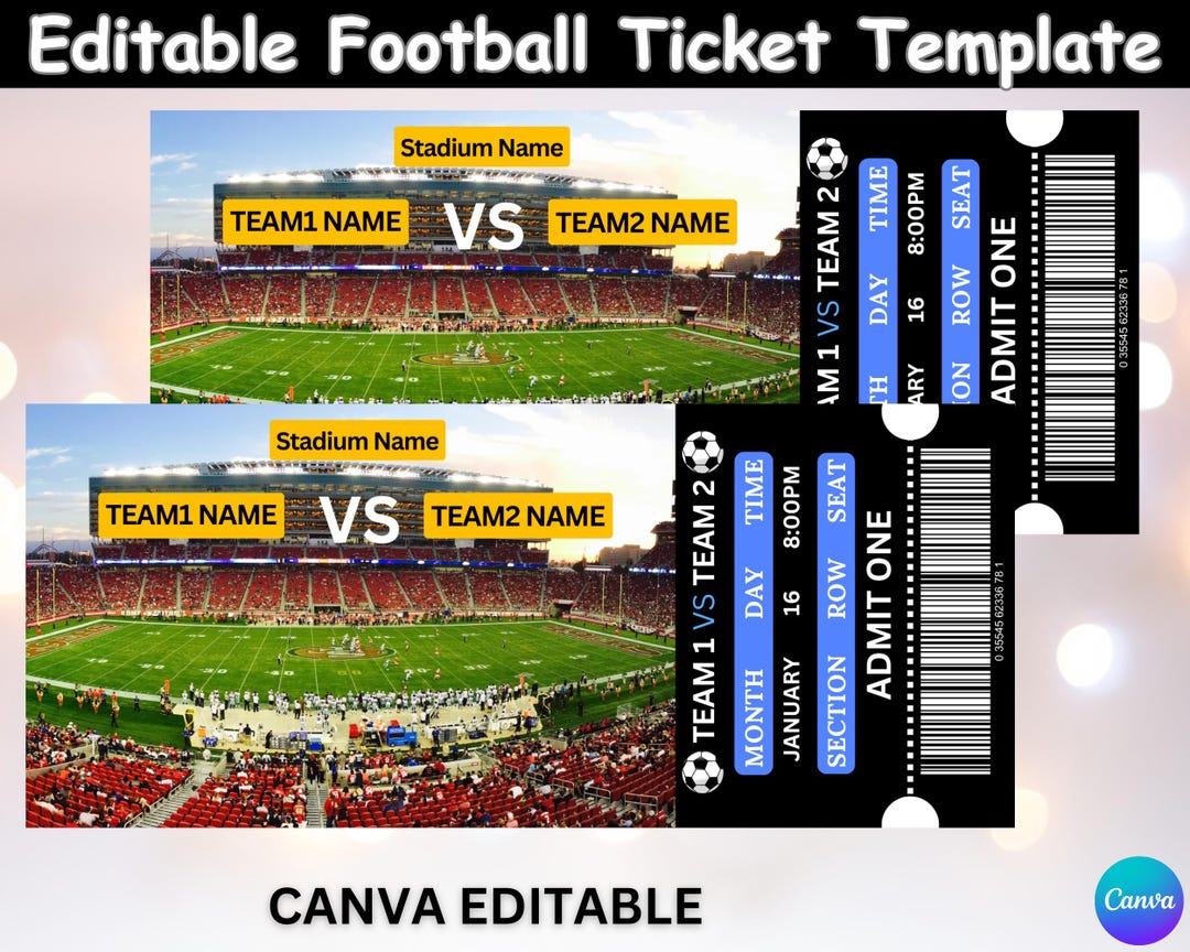 Editable Football Ticket Template, Football Game Ticket Gift, Birthday ...