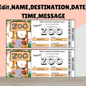 Printable Zoo Tickets Template, Animal Lover Gift, Gift Voucher, Kids ...