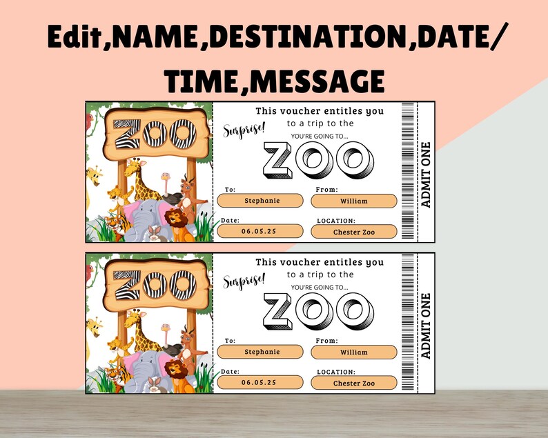 Printable Zoo Tickets Template: Surprise Trip Gift (canva Editable) - Etsy