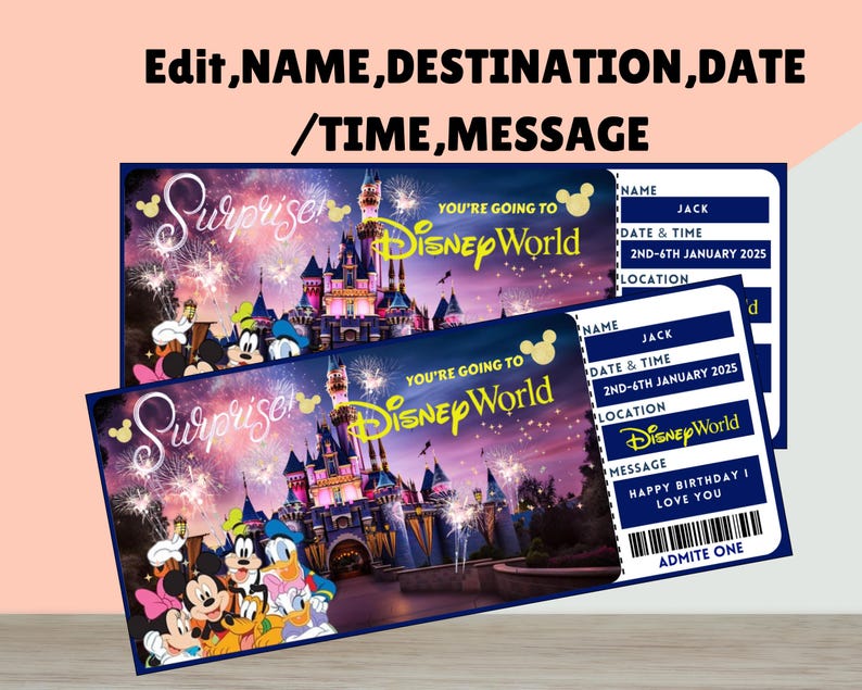 Editable Disneyland Ticket: Surprise Trip Reveal (canva Template) - Etsy