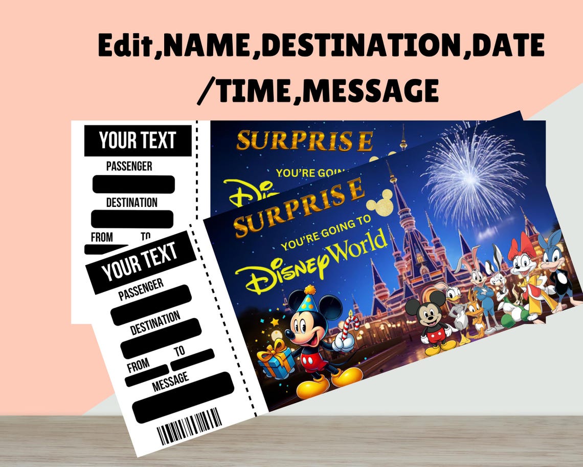 Disneyworld Surprise Ticket: Editable Boarding Pass (instant Download ...