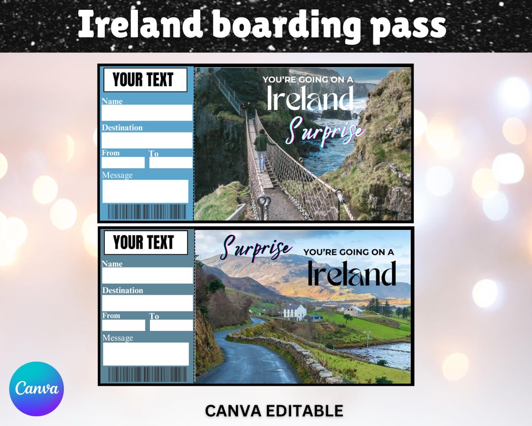 Ireland Surprise Trip Boarding Pass: Editable Canva Template - Etsy