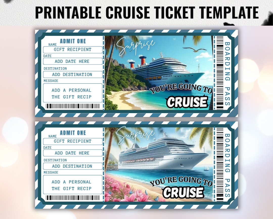Printable Cruise Ticket Template | Surprise Cruise Gift Ticket ...